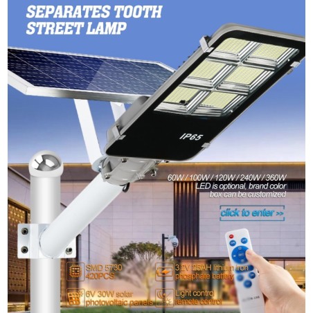 Latarnia solarna lampa uliczna LED 1200W IP67 panel, pilot i mocowanie